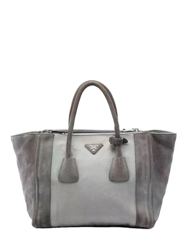 Prada Suede And Canvas Double Handle Satchel - Grey
