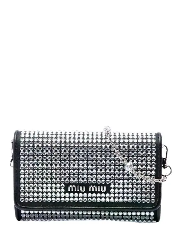 Miu Miu Nappa Leather Crystal Embellished Wallet On Chain - Black