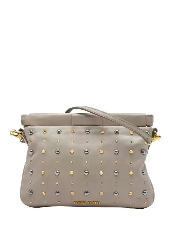 Miu Miu Studded Nappa Frame Clutch With Strap - Grey