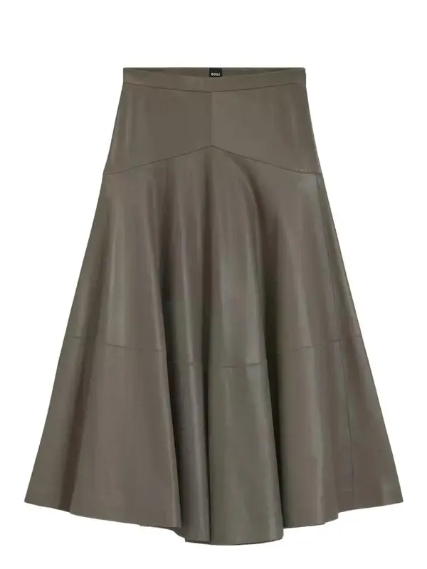 BOSS Leather Midi Skirt With Bell Silhouette - Brown