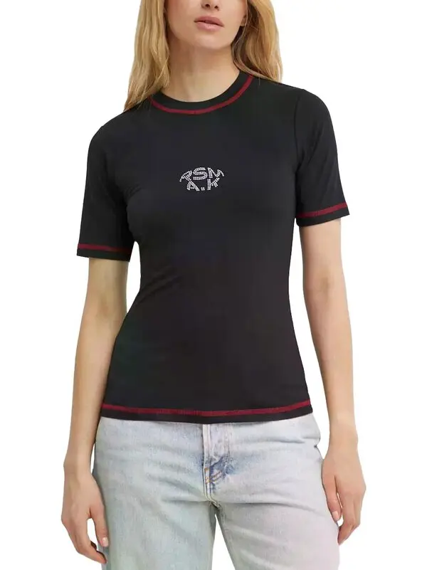 RÉSUMÉ Rhinestone Logo Contrast Stitch T-shirt - Black