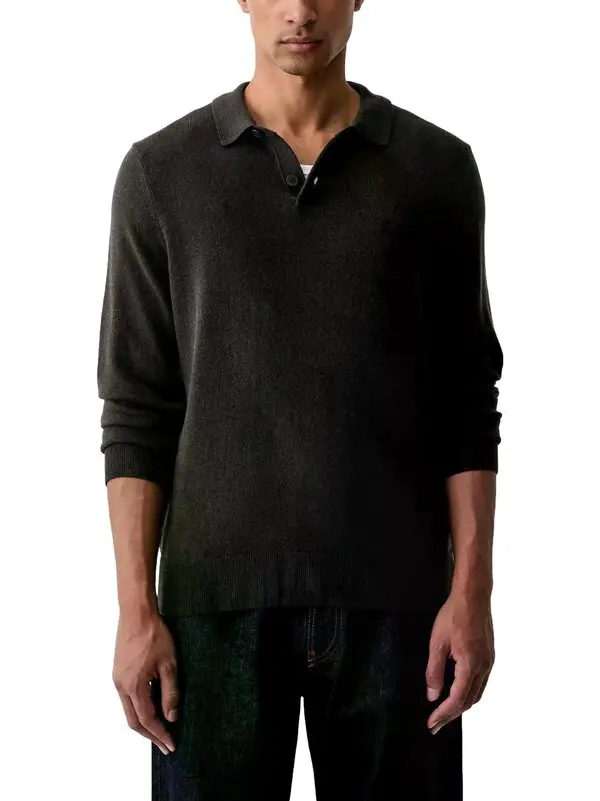 Marc O'polo Long-sleeve Embroidered-logo Polo Sweater - Grey