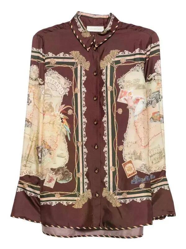 Zimmermann Silk Scarf Print Shirt - Brown