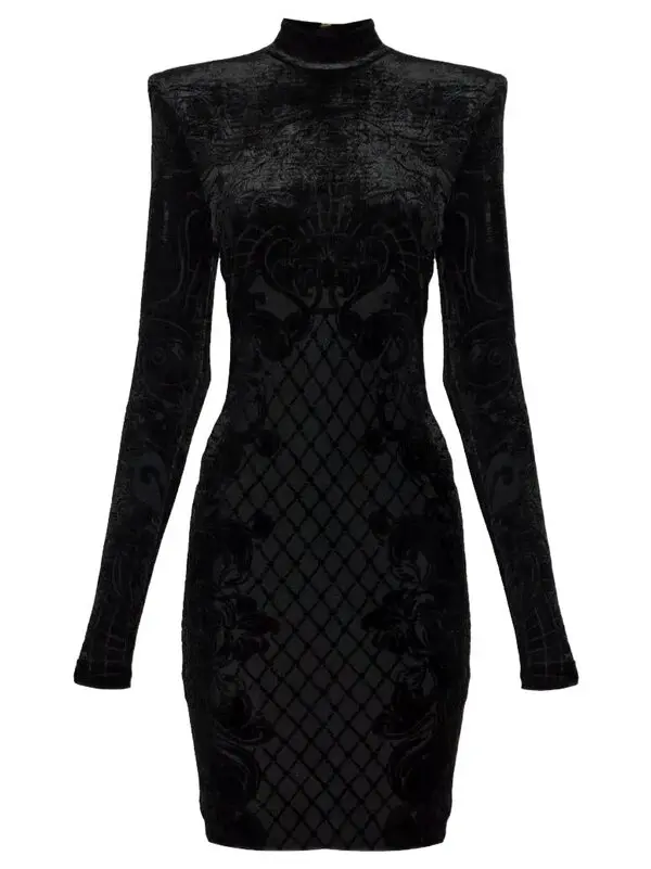 Balmain Velvet High Neck Mini Dress - Black