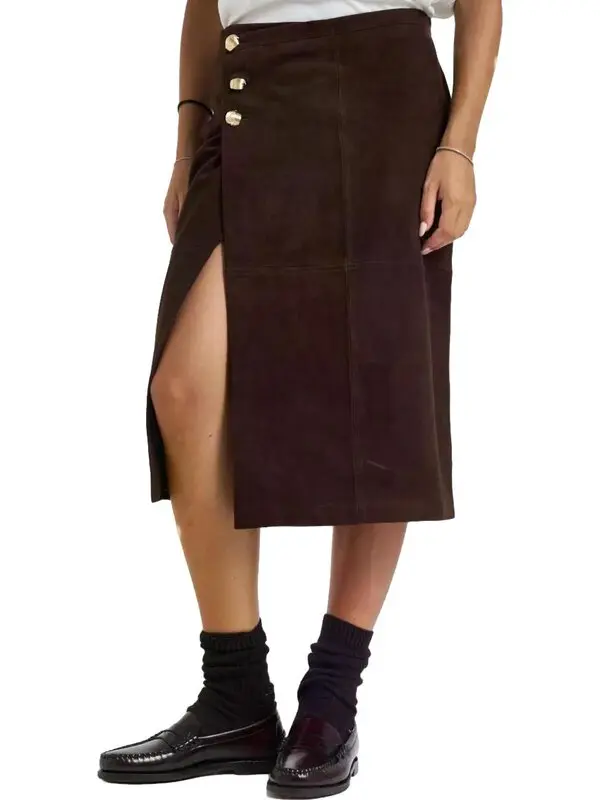 Liu Jo Suede Wrap Midi Skirt With Decorative Buttons - Brown