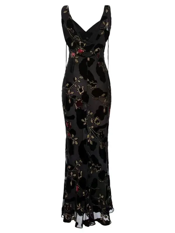 V:PM ATELIER Lucya Floral-devoré Maxi Dress - Black