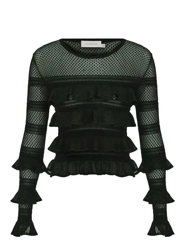 Zimmermann Valiant Ruffled Lace Top - Green