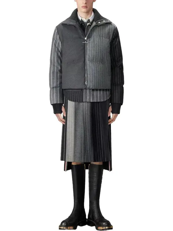 Thom Browne Flannel Fun-mix Banker-stripe Jacket - Grey
