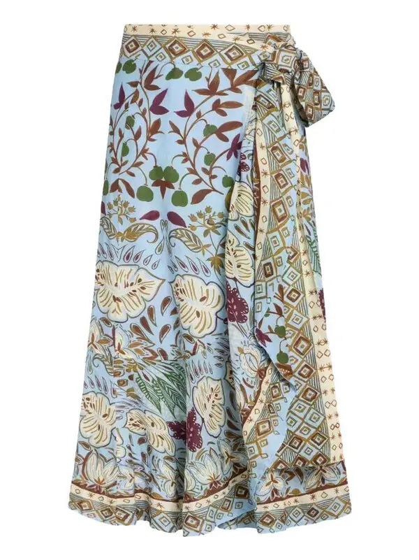 MARIE OLIVER Teresa Floral Print Wrap Midi Skirt - Blue
