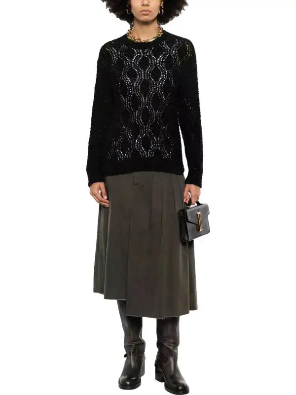 Brunello Cucinelli Double-layer Open-knit Bouclé Sweater - Black