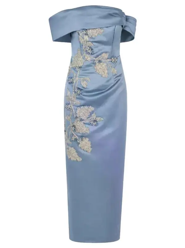 LOODYANA Hyacynth Bead-embellished Off-shoulder Maxi Dress - Blue