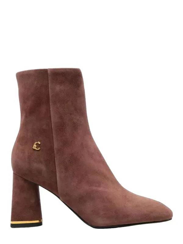 COCCINELLE Suede Ankle Boots With Gold-tone Hardware - Brown