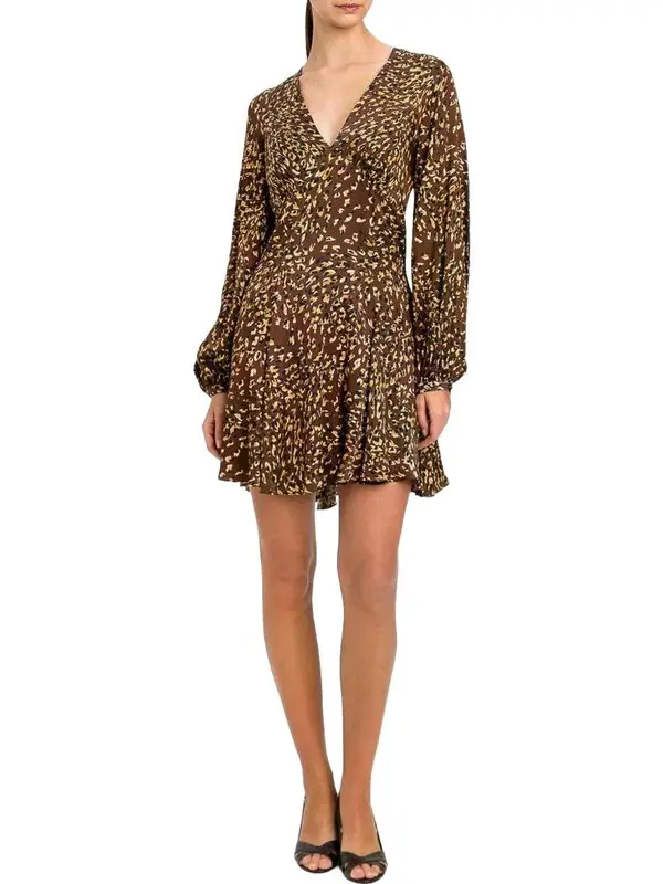 TWINSET Animal-print V-neck Mini Dress - Brown