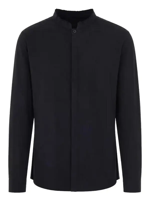 THOM KROM Frayed-edge Band-collar Shirt - Black