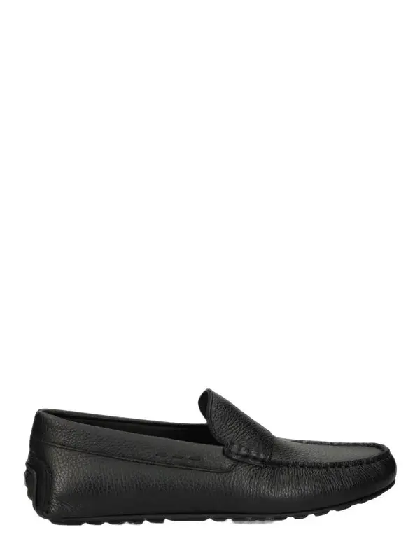 BOSS Tumbled Leather Loafers With Driver Sole - Black