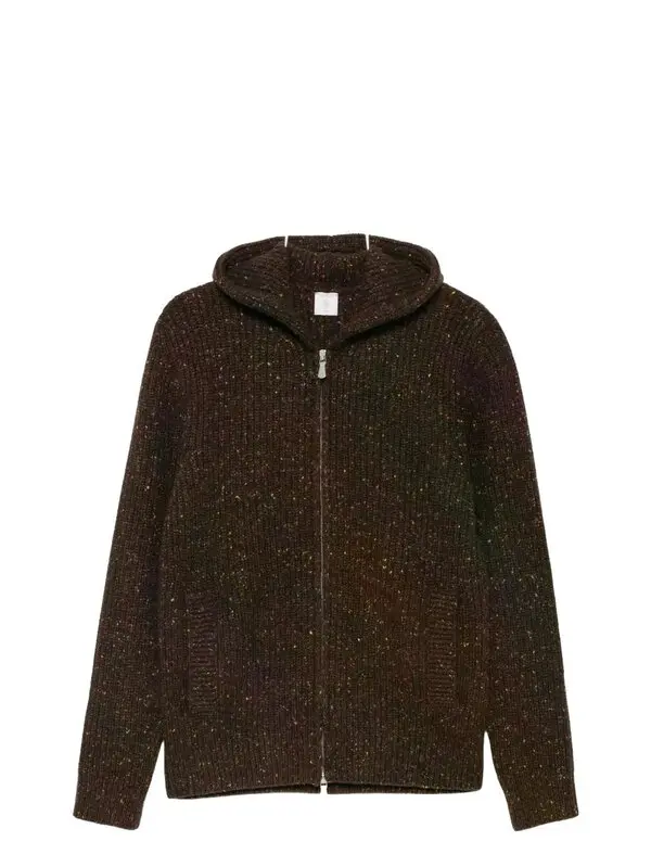 Eleventy Zip-up Ribbed-knit Hoodie - Brown