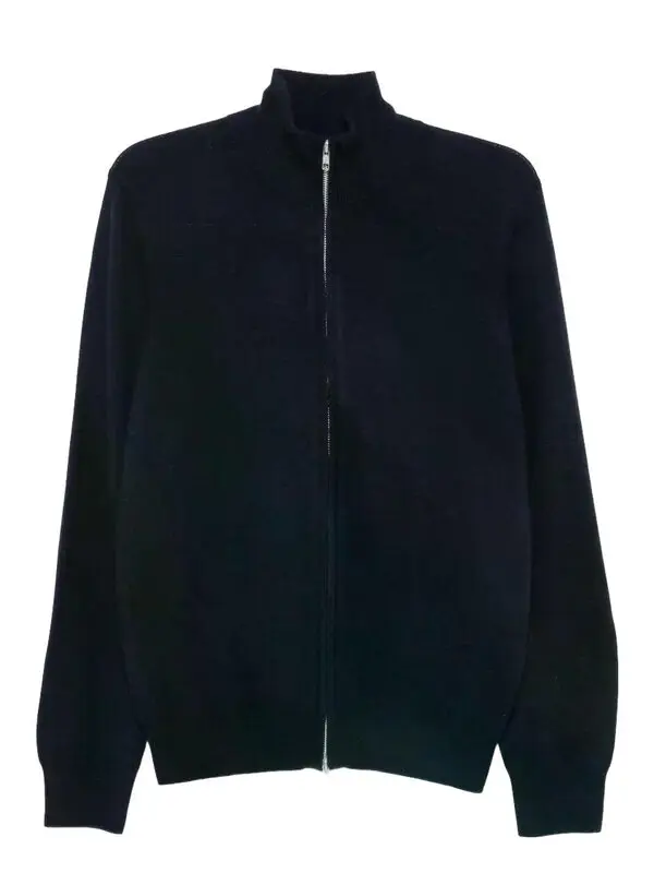 Soft Goat Zip-up High-neck Cardigan - Blue