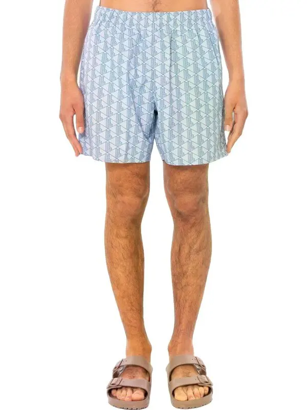 Lacoste Monogram Print Swim Shorts - Blue