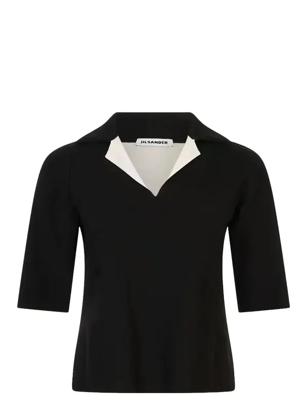 JIL SANDER Contrast Collar Raglan Sleeve Top - Black