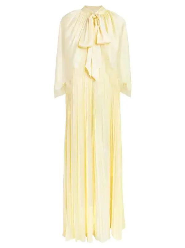 SELF-PORTRAIT Lace-trimmed Tie-neck Maxi Dress - Yellow