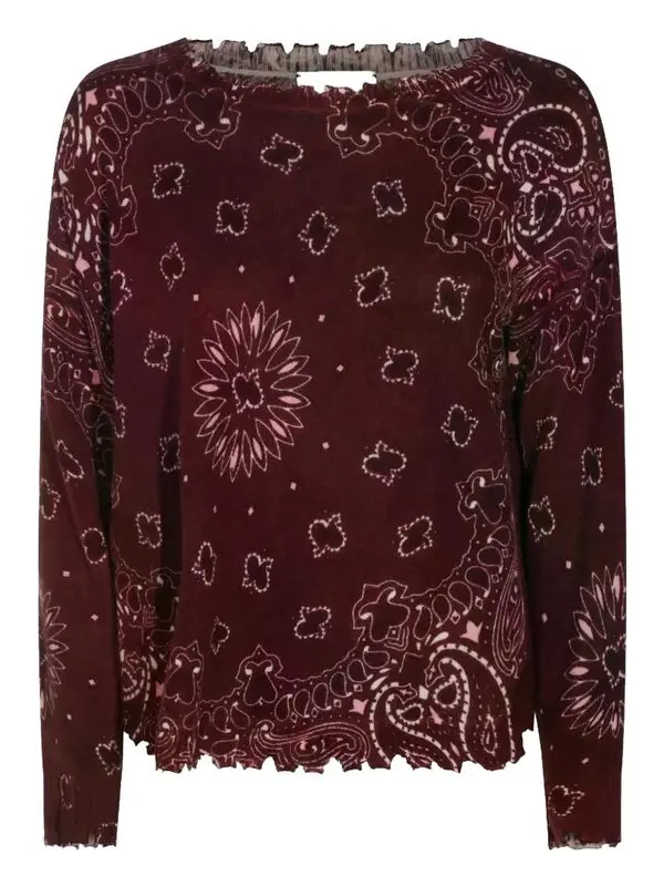 KUJTEN Paisley Print Frayed-edge Sweater - Red