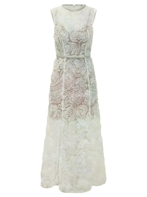 SELF-PORTRAIT Floral-lace Mermaid-hem Maxi Dress - White