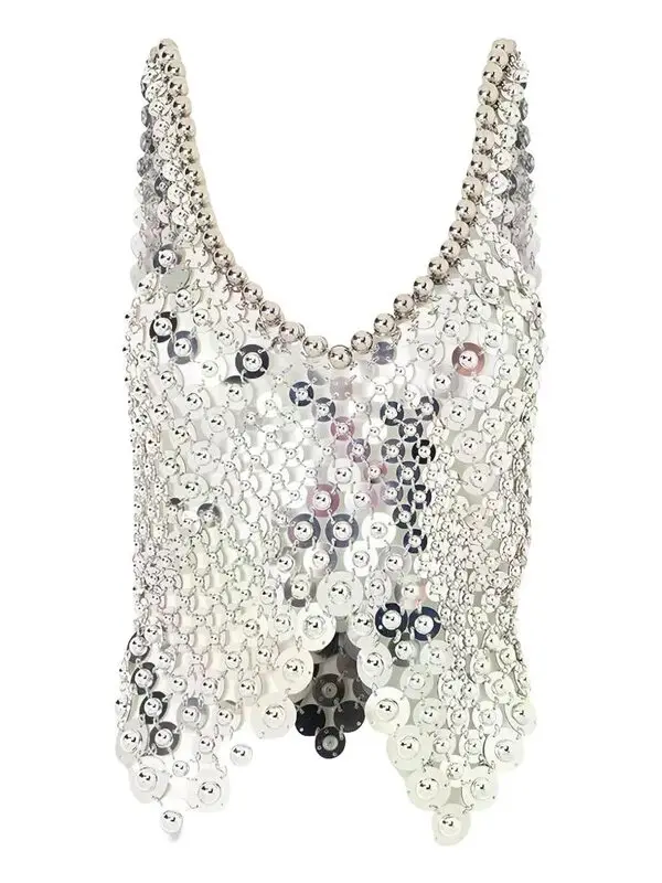 Rabanne Tone Sequin Embellished V-neck Sleeveless Top - Silver