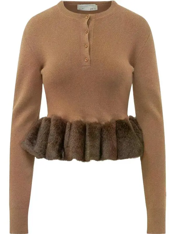 Stella McCartney Faux-fur Trimmed Crew Neck Sweater - Brown