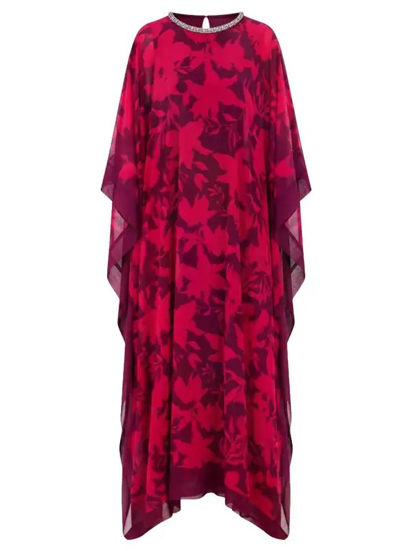 SELF-PORTRAIT Embellished Floral Print Kaftan Maxi Dress - Pink