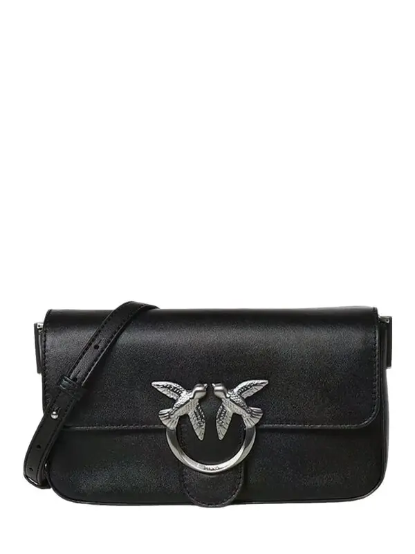 Pinko Love Birds Leather Shoulder Bag - Black