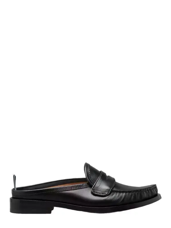 Thom Browne Calf Leather Pleated Varsity Loafer Mules - Black