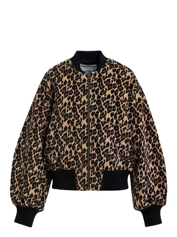 Essentiel Antwerp Leopard Print Bomber Jacket - Brown
