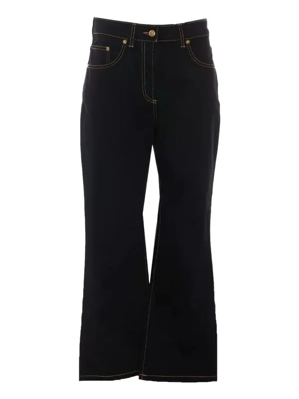 Versace Topstitched Jeans With Logo Patch - Black
