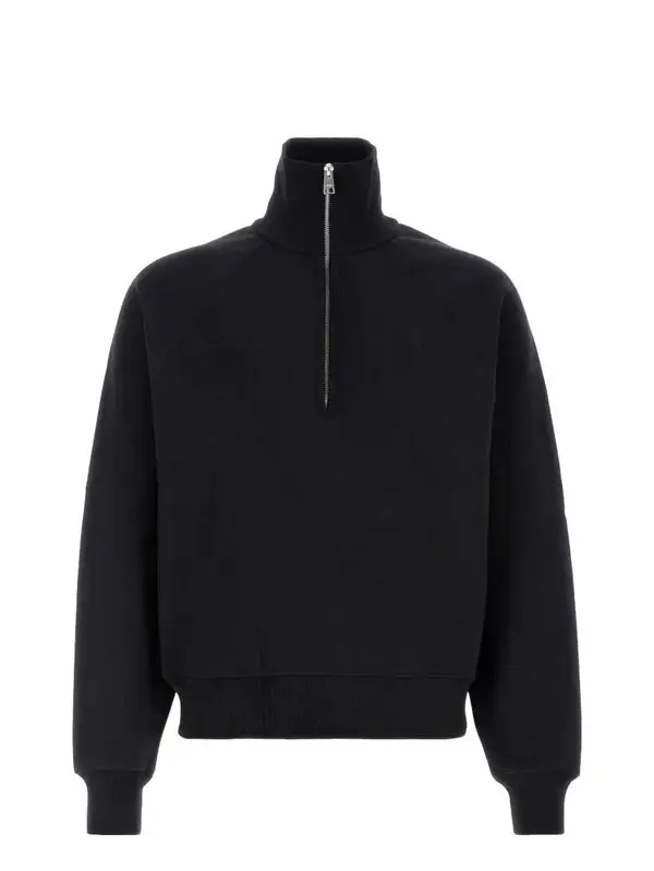 AMI Paris Cotton Zipped Sweatshirt With Embossed De Coeur - Black