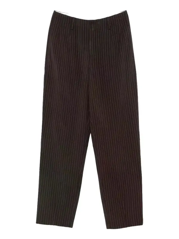 YERSE Dark Pinstripe Pattern Straight Leg Trousers - Brown