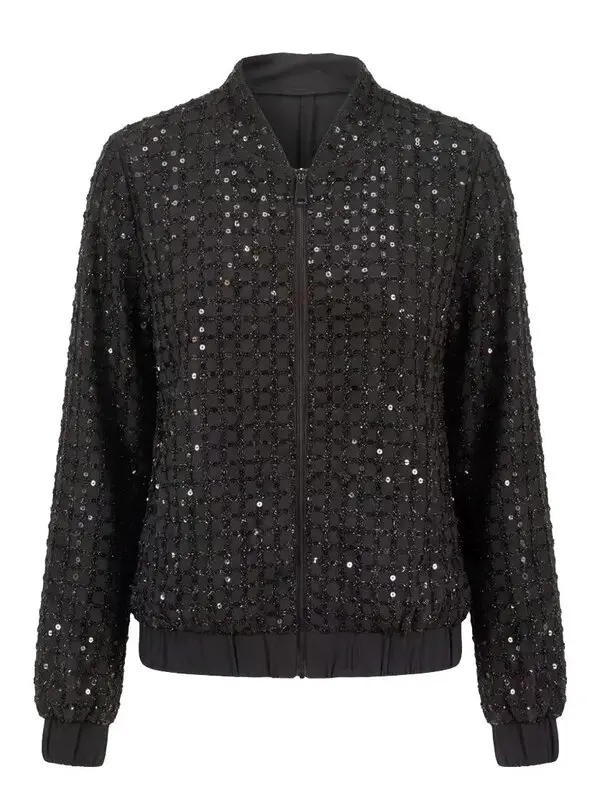 NISSA Sequin Embellished Bomber Jacket - Black