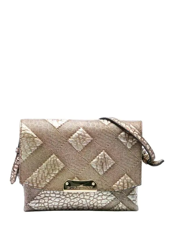 Burberry Embossed Grain Check Leather Langley Crossbody Bag - Gold