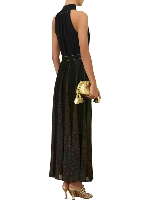 Zimmermann Valiant Metallic Halter Maxi Dress - Black