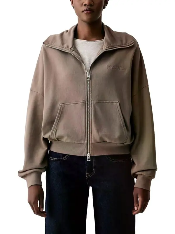 Marc O'polo Zip-up Hoodie With Embroidered Logo - Brown
