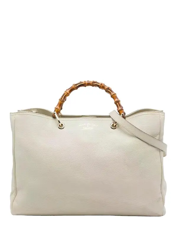 Gucci Calfskin Bamboo Shopper Satchel - White