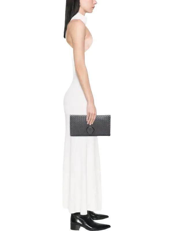 Bottega Veneta Woven Nappa Leather Turn Lock Clutch Bag - Grey