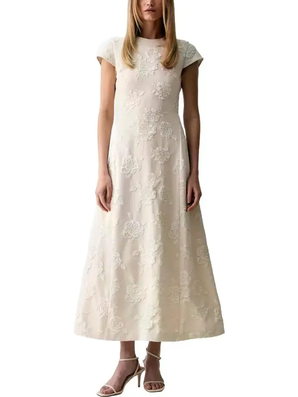 ROTATE BY BIRGER CHRISTENSEN Cap-sleeve Maxi Dress With Floral Appliqu - Neutrals