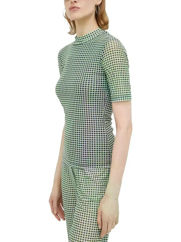 RÉSUMÉ Gingham Print Mesh T-shirt - Green