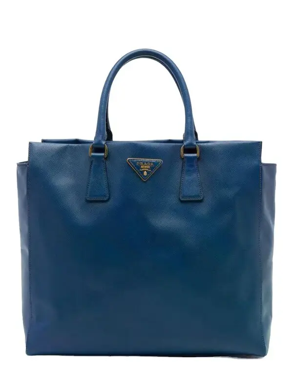 Prada Saffiano Lux Open Convertible Tote Satchel - Blue