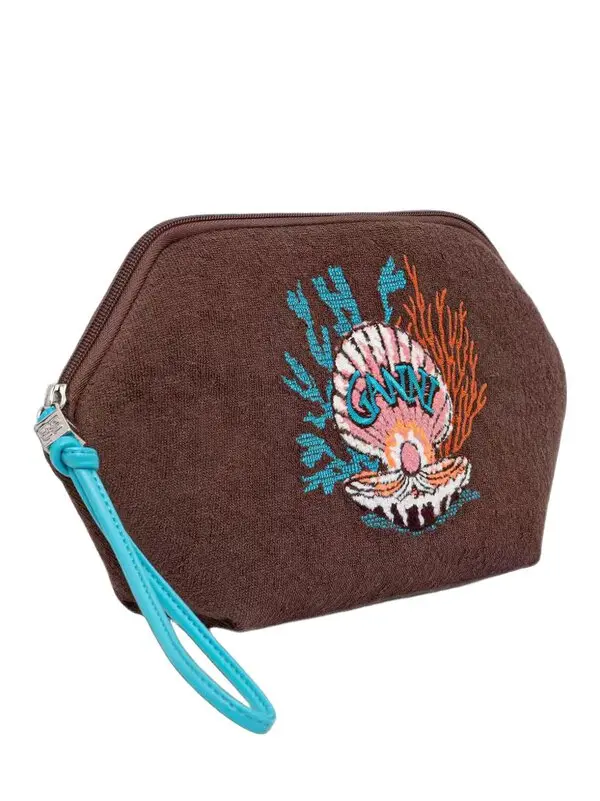 GANNI Embroidered Towelling Pouch - Brown