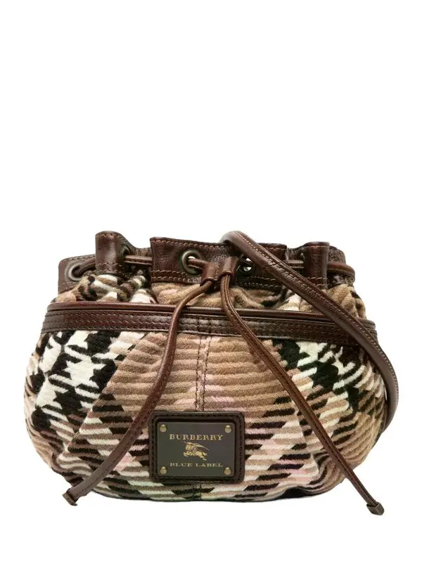Burberry Nova Check Wool Drawstring Crossbody Bag - Brown