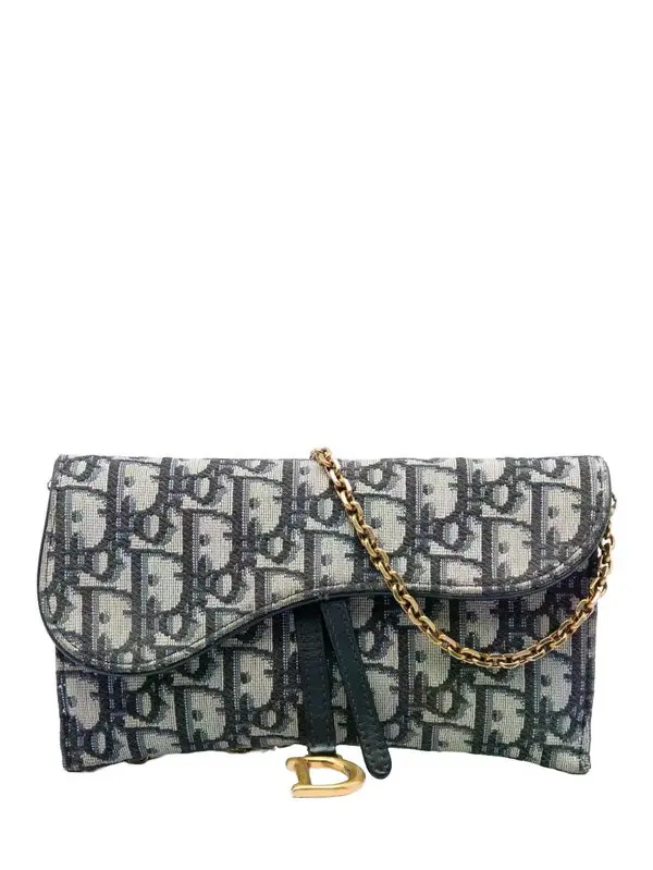 Dior Oblique Canvas Saddle Wallet On Chain Crossbody Bag - Blue