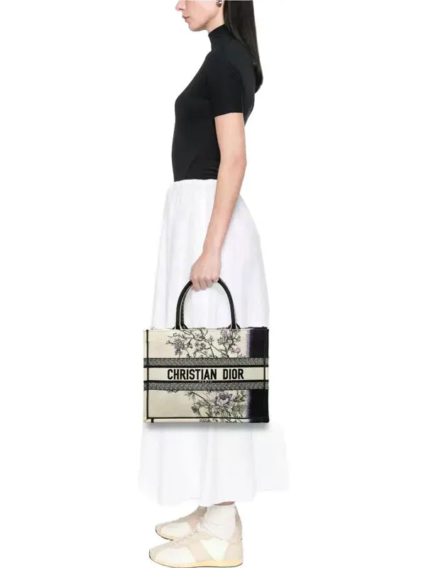Dior Embroidered Canvas Book Tote Bag - White