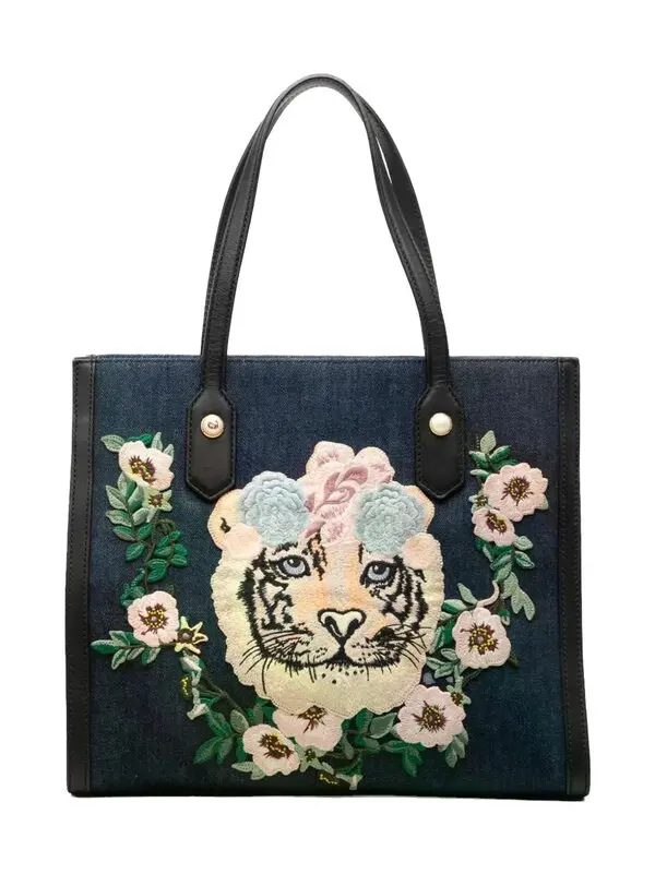 Gucci Embroidered Tiger Denim Tote Bag - Blue