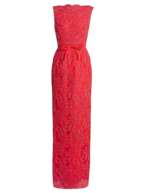 Erdem Ruby Floral Lace Sleeveless Gown - Red